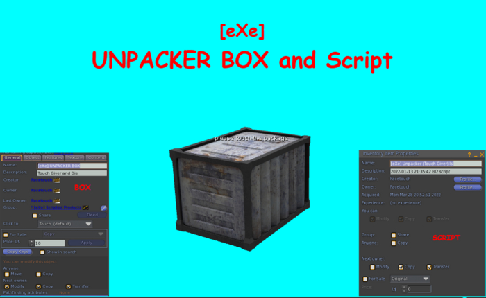 Second Life Marketplace - [eXe] UNPACKER SCRIPTS and WEAR TO UNPACK HUD